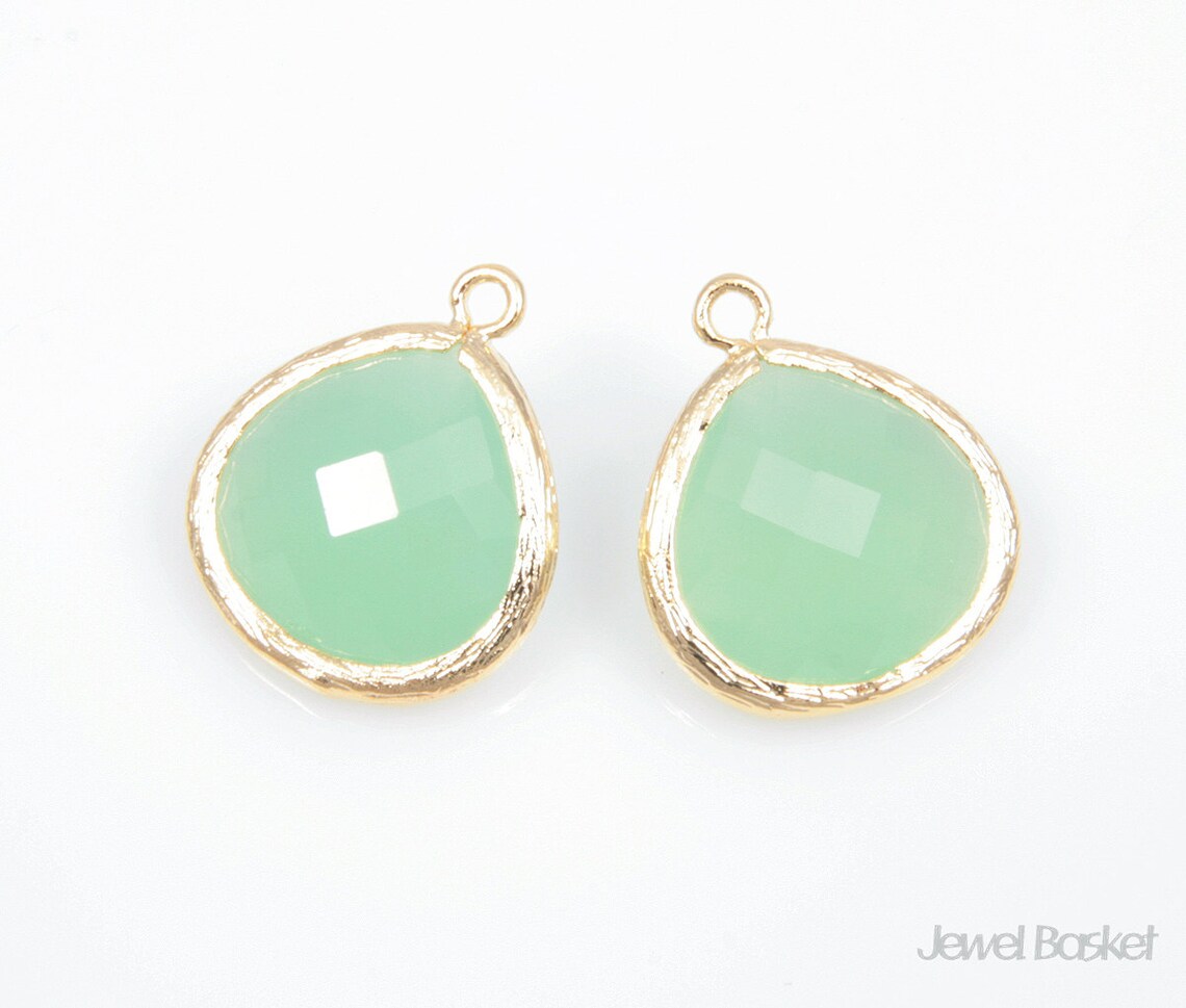 2pcs Light Mint Color and Polished Gold Framed Glass Pendent - Etsy
