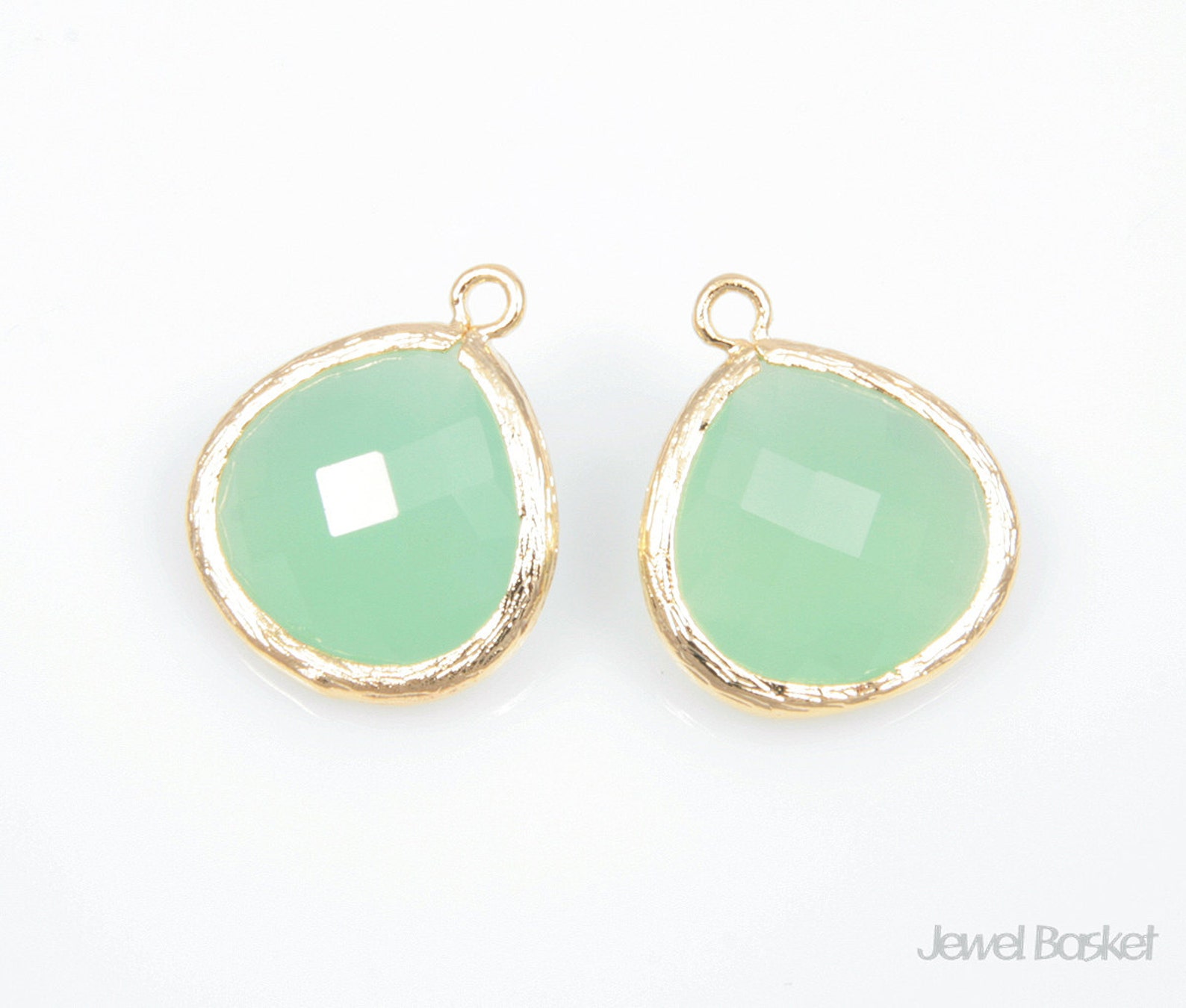 2pcs - Light Mint Color and Polished Gold Framed Glass Pendent / Light ...