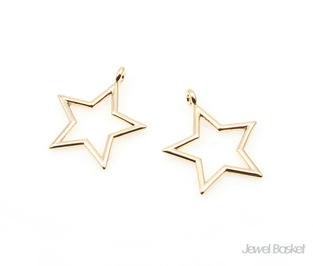 Star Pendant Outline in Gold - 2pieces of Star Outline / 16k Shiny Gold ...