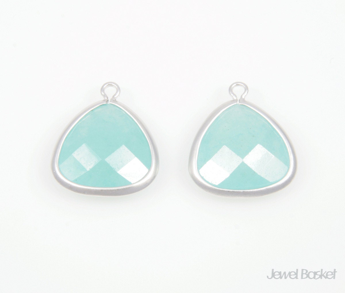 2pcs Ice Mint Color and Silver Framed Gemstone Pendent / Ice | Etsy