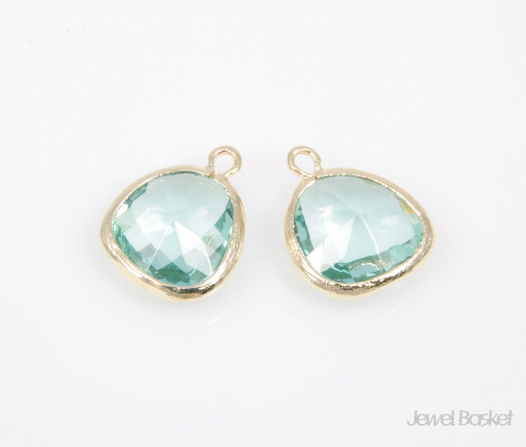 2pcs - Erinite Color and Gold Framed Glass Pendent / Erinite / 16k Gold ...