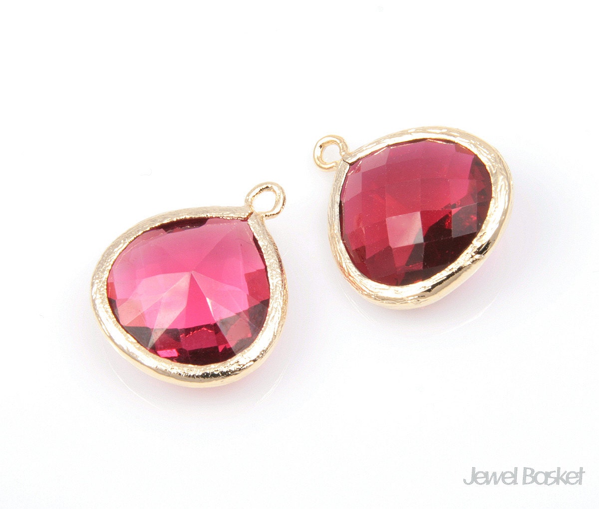 2pcs Ruby Color Glass and Gold Framed Pendent / ruby / | Etsy