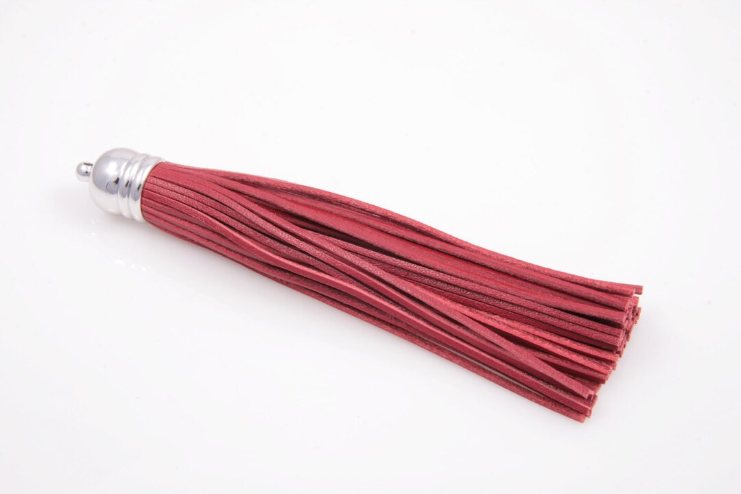 1pcs - Red Color Genuine Leather Tassel With Silver Cap / Red / Rhodium ...