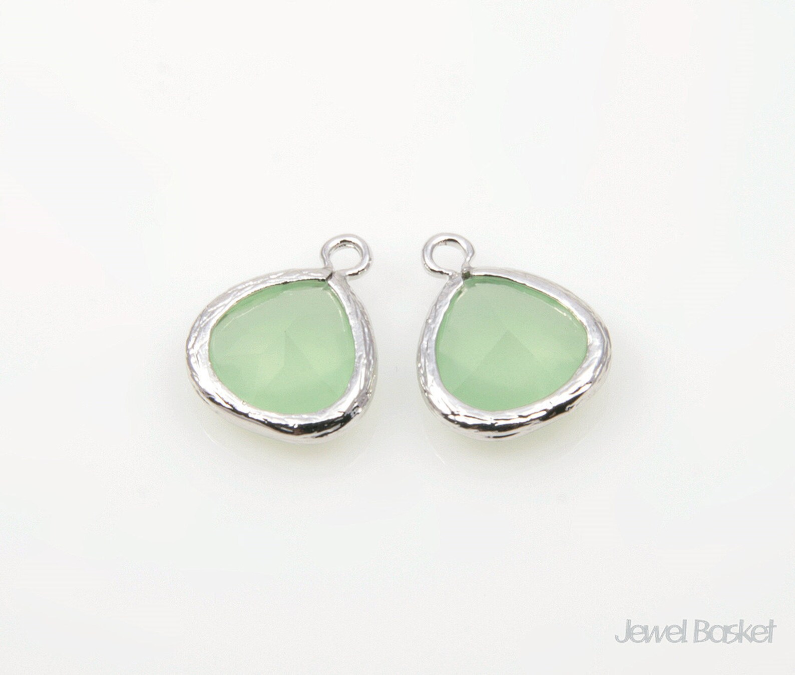 Light Mint Color Glass and Silver Framed Pendant - 2pcs Light Mint ...