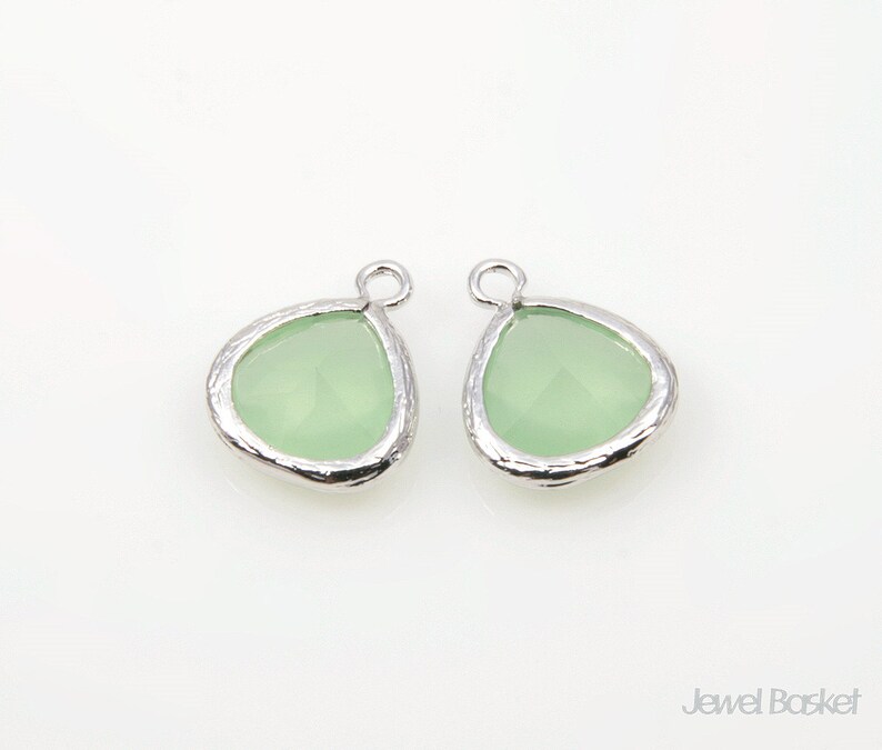 Light Mint Color Glass and Silver Framed Pendant - 2pcs Light Mint ...