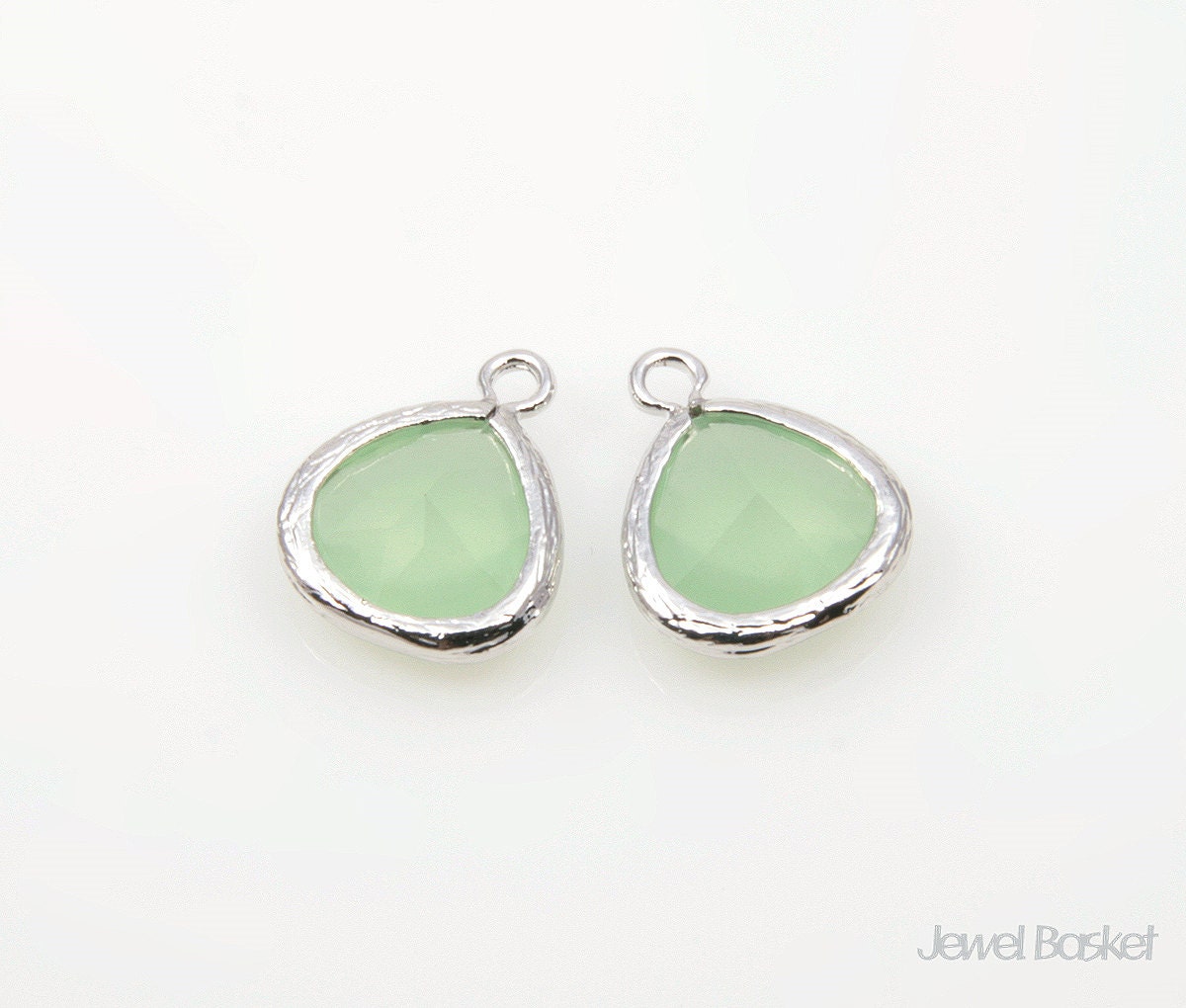 Light Mint Color Glass and Silver Framed Pendant - 2pcs Light Mint ...