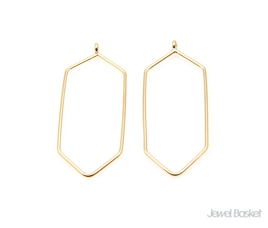 Gold Plated Hexagon Wire Pendant - 2 Pcs of Hexagon Pendants / 16.5mm X ...
