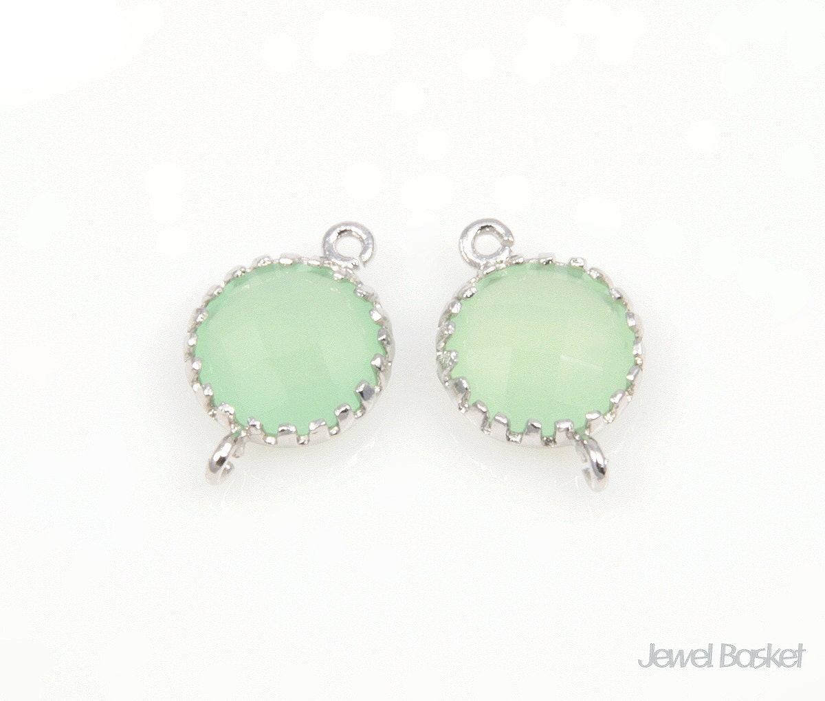 Light Mint color and Silver Framed Glass Round Connector | Etsy