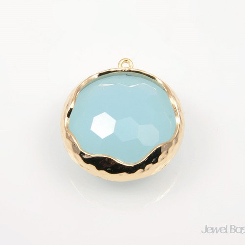 2pcs Alice Blue Color and Matte Gold Framed Glass Pendent / | Etsy