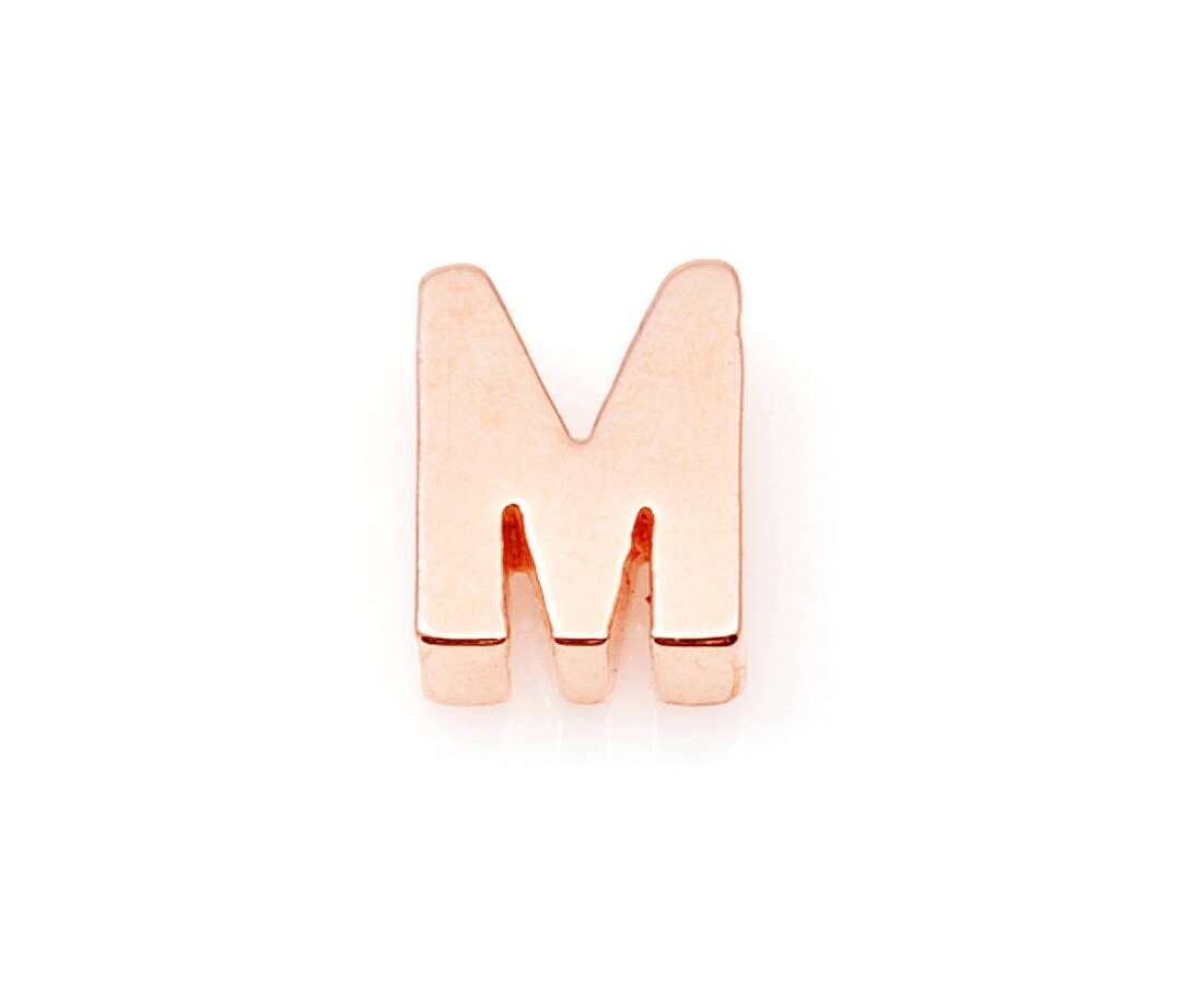 Brass Beads Shiny Rose Gold Upper Case Alphabet Capital Letter M 2pcs 4 ...