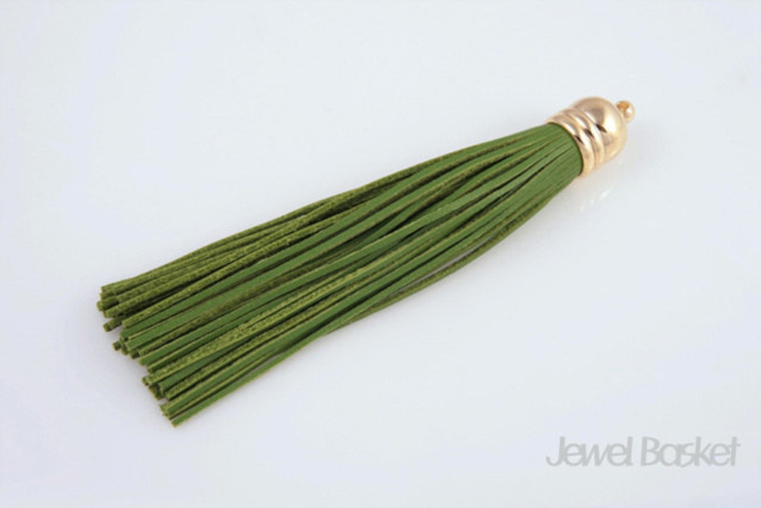 1pcs - Green Color Genuine Leather Tassel With Gold Cap / Green / 16k ...