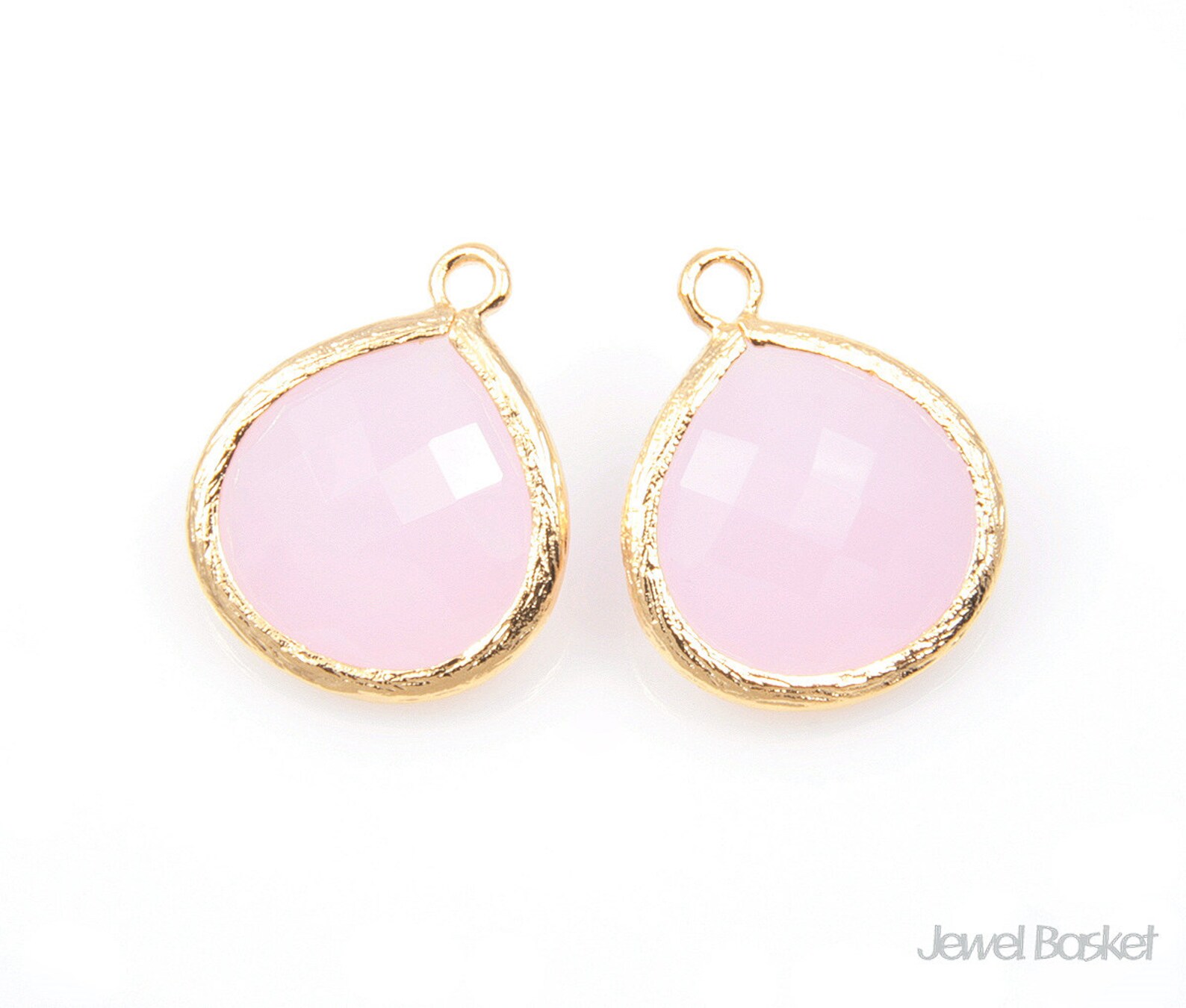 2pcs Ice Pink Glass and Polished Gold Framed Pendent / Pink - Etsy