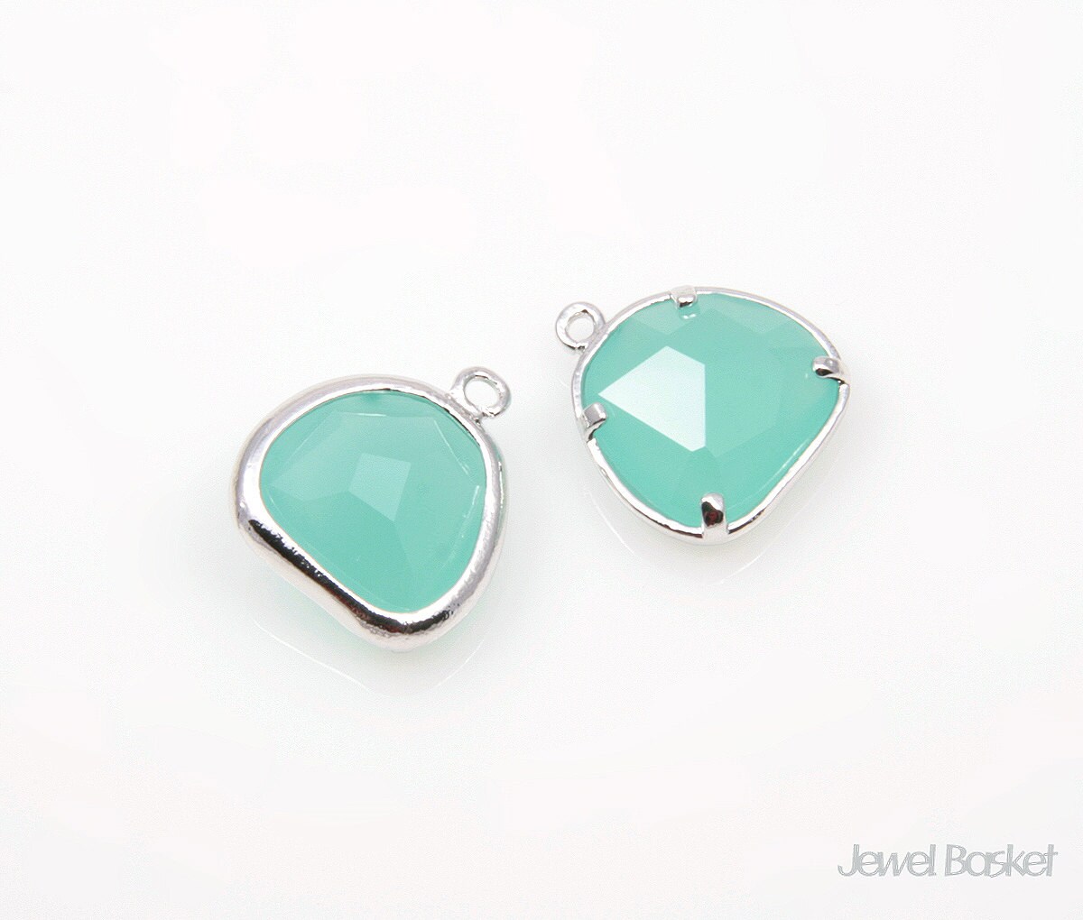 Mint Glass and Silver Framed Pendant 2pcs Mint Glass - Etsy
