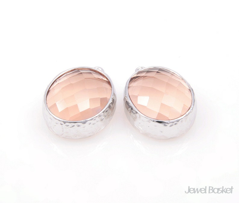 Light Peach Color Glass and Silver Framed Oval Pendent - 2pcs Light ...