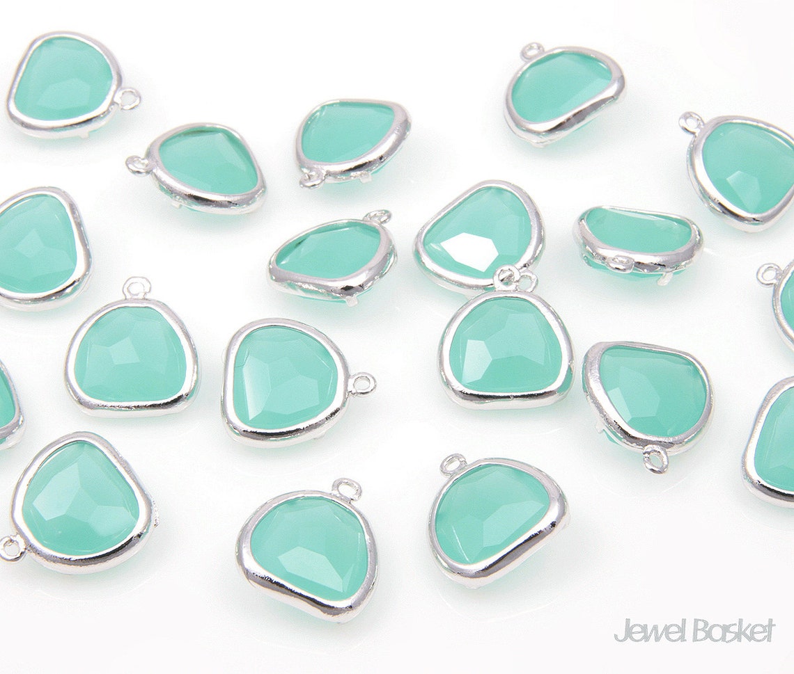 Mint Glass and Silver Framed Pendant 2pcs Mint Glass - Etsy