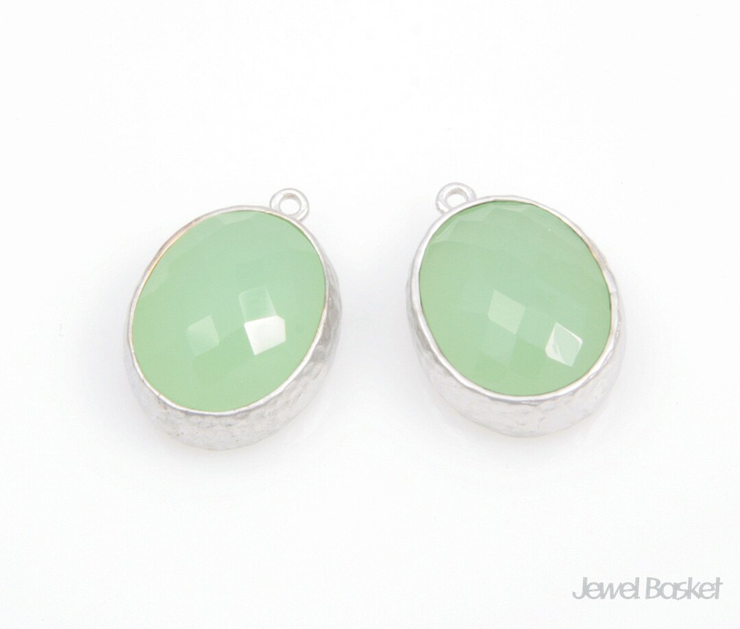 2pcs - Light Mint Color Matte Silver Framed Glass Oval Pendent / Light ...