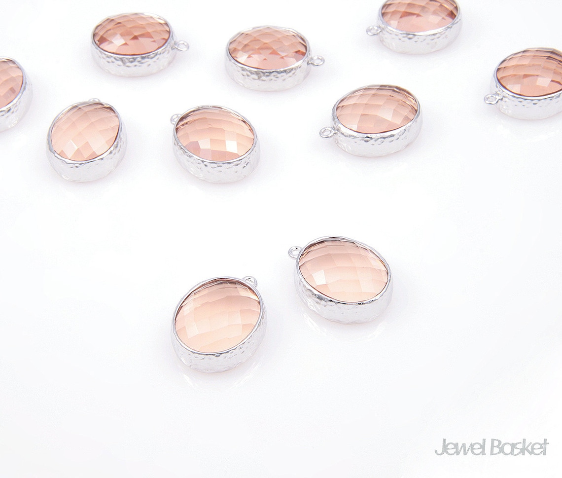 Light Peach Color Glass and Silver Framed Oval Pendent - 2pcs Light ...