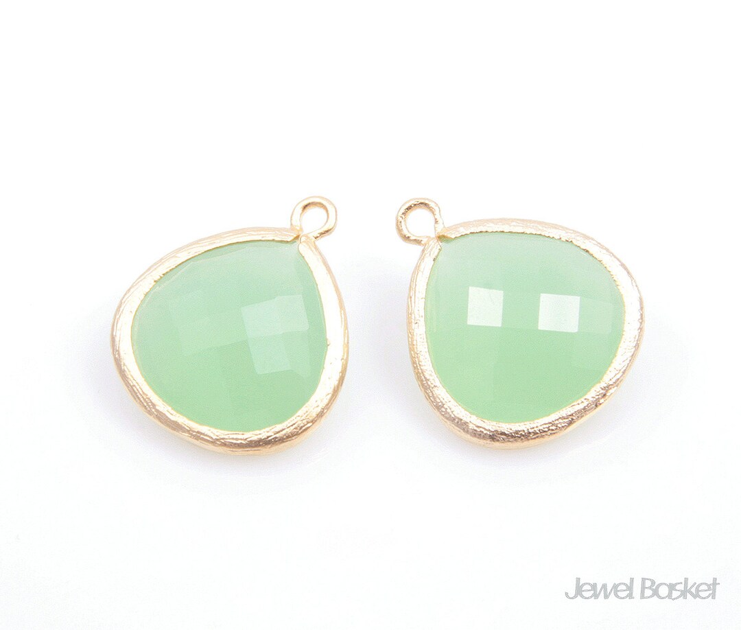 2pcs - Light Mint Color and Matte Gold Framed Glass Pendent / Light ...