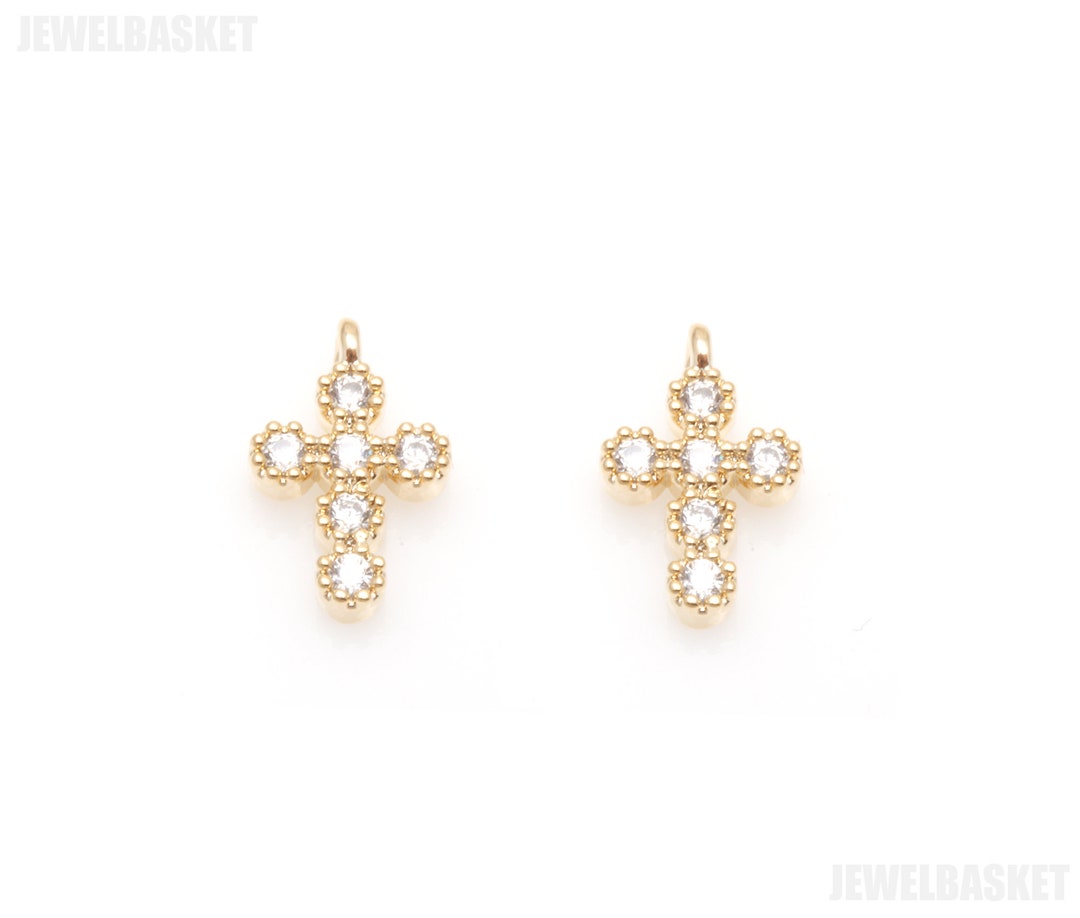 Small Cubic Cross Pendant in Gold / 18k Gold Plated / Cubic Charms ...