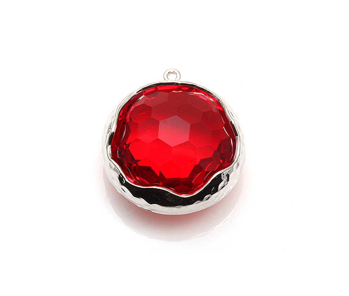 Red Glass and Gold Framed Round Pendant - 1piece of Red Color Glass ...