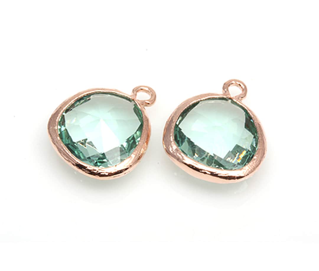 2pcs - Erinite Color and Rose Gold Framed Glass Pendent / Erinite ...