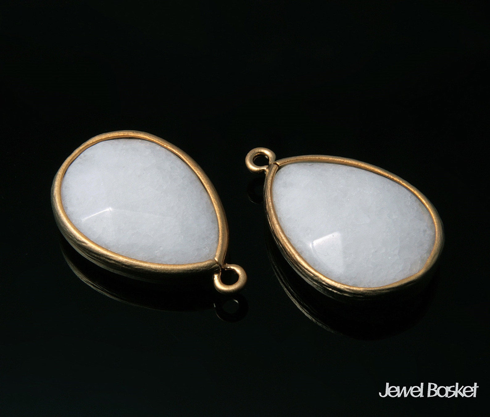 MARKDOWN - Milky Jade Synthetic Stone and Matte Gold Framed Teardrop ...