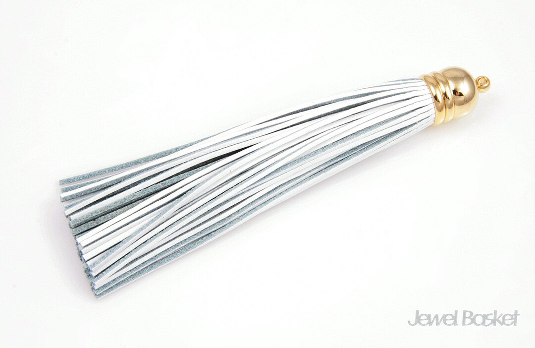 1pcs - White Color Genuine Leather Tassel With Gold Cap / White / 16k ...