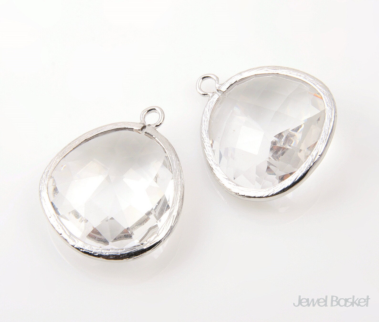 Crystal Glass and Silver Framed Pendant 2pcs Crystal Color | Etsy