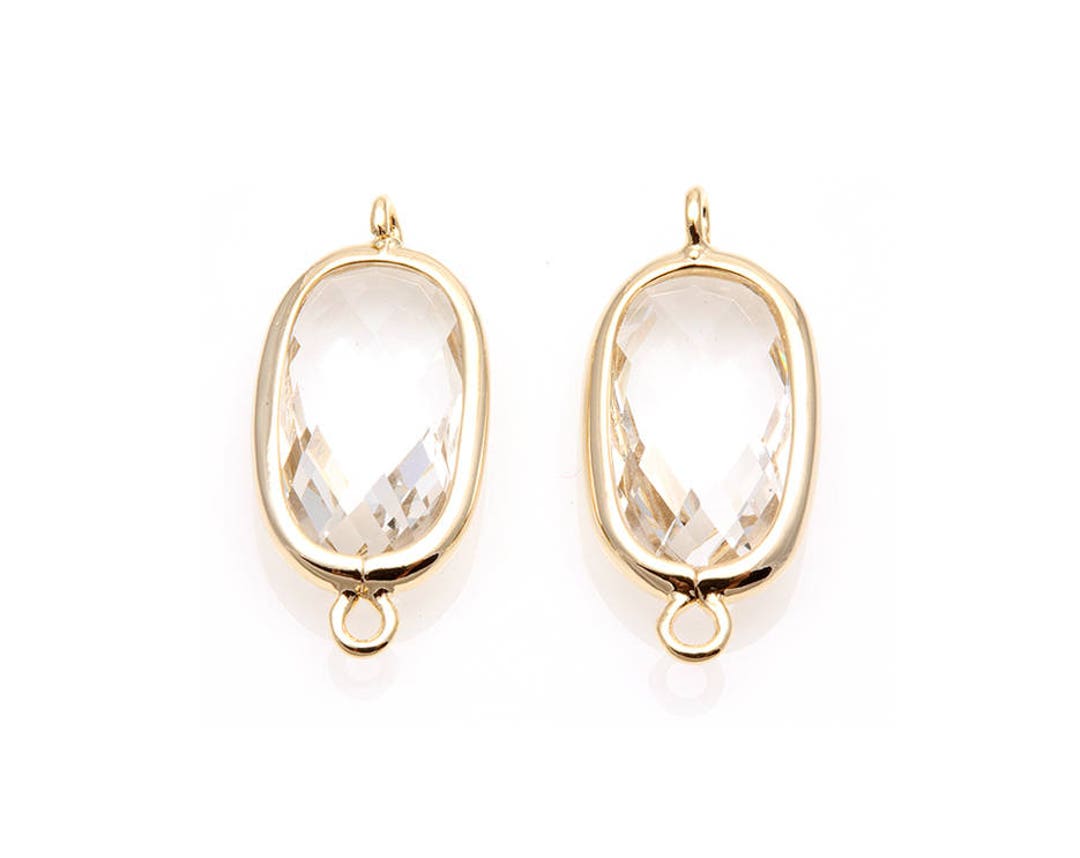 Crystal Glass and Gold Framed Connector - 2pcs Crystal Glass Oval ...