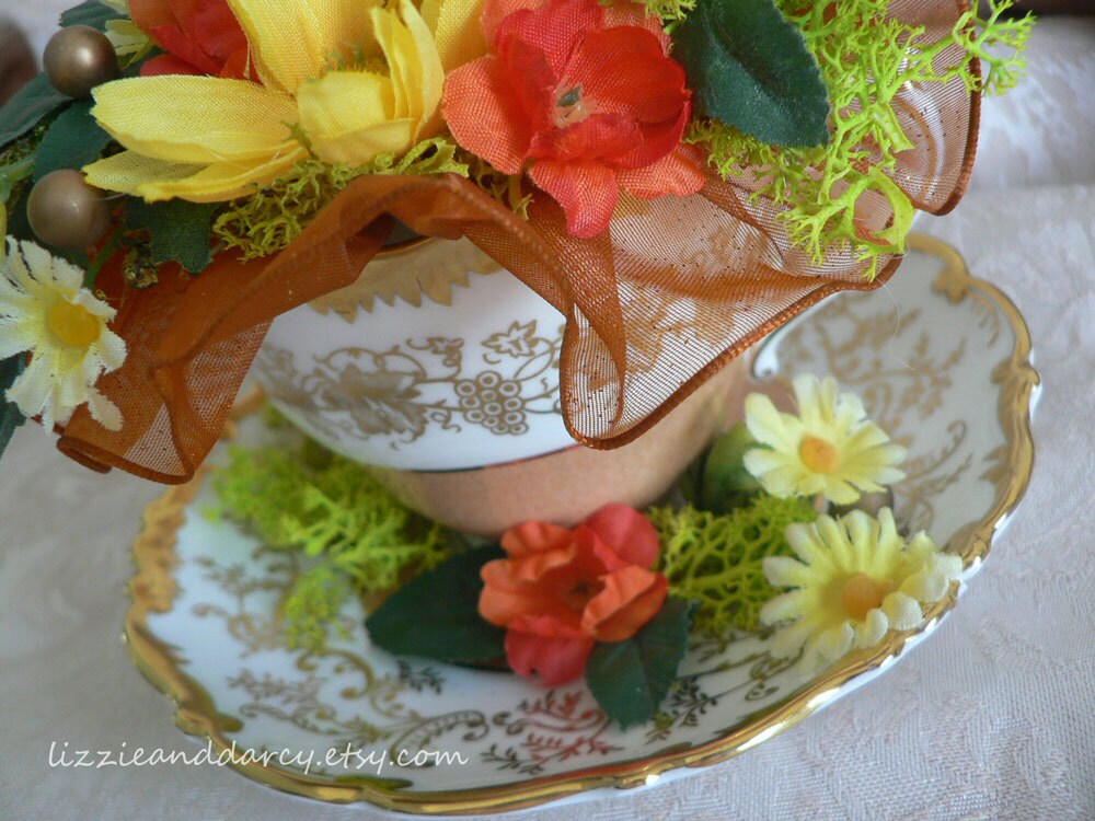 Yellow Daisy Orange Bronze Repurposed Teacup Bird Nest Silk - Etsy