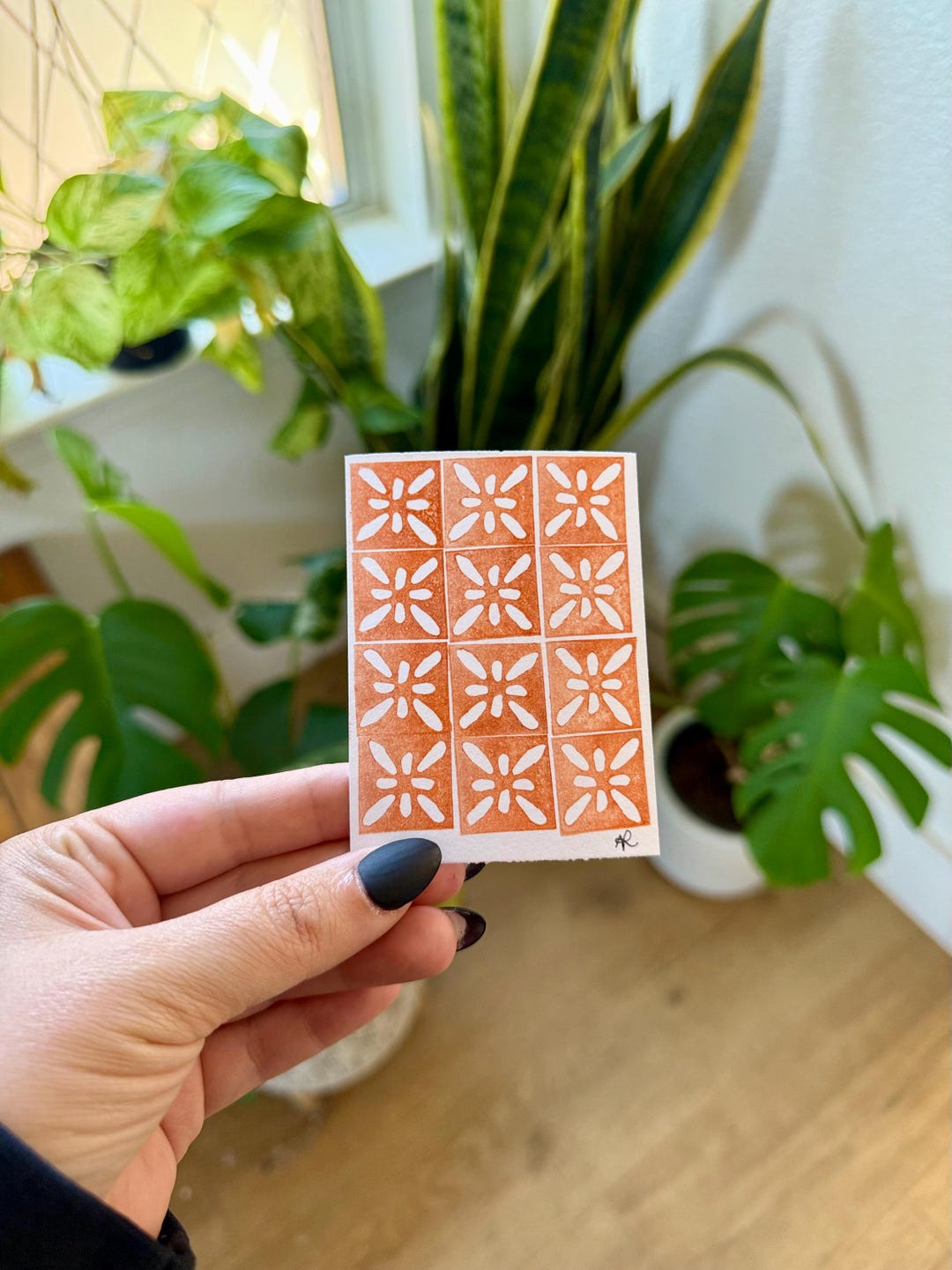 Talavera Tile Linocut Print – Vibrant Orange Ink – Mexican Ceramic ...