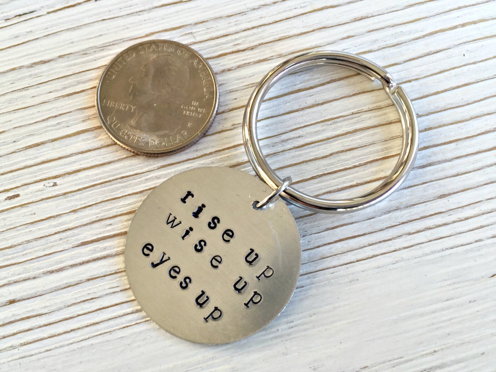 Hamilton Rise up Wise up Eyes up Hand Stamped Keychain | Etsy