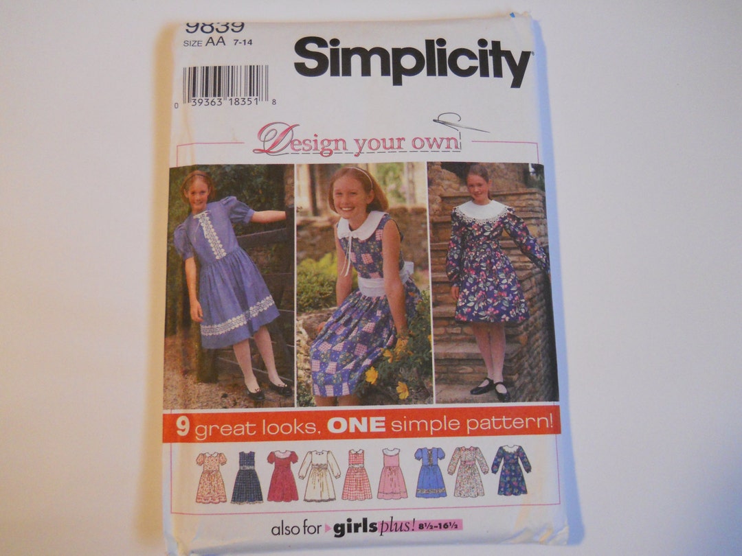 Vintage Simplicity Pattern 9839 Girls Dress W/sleeve and - Etsy