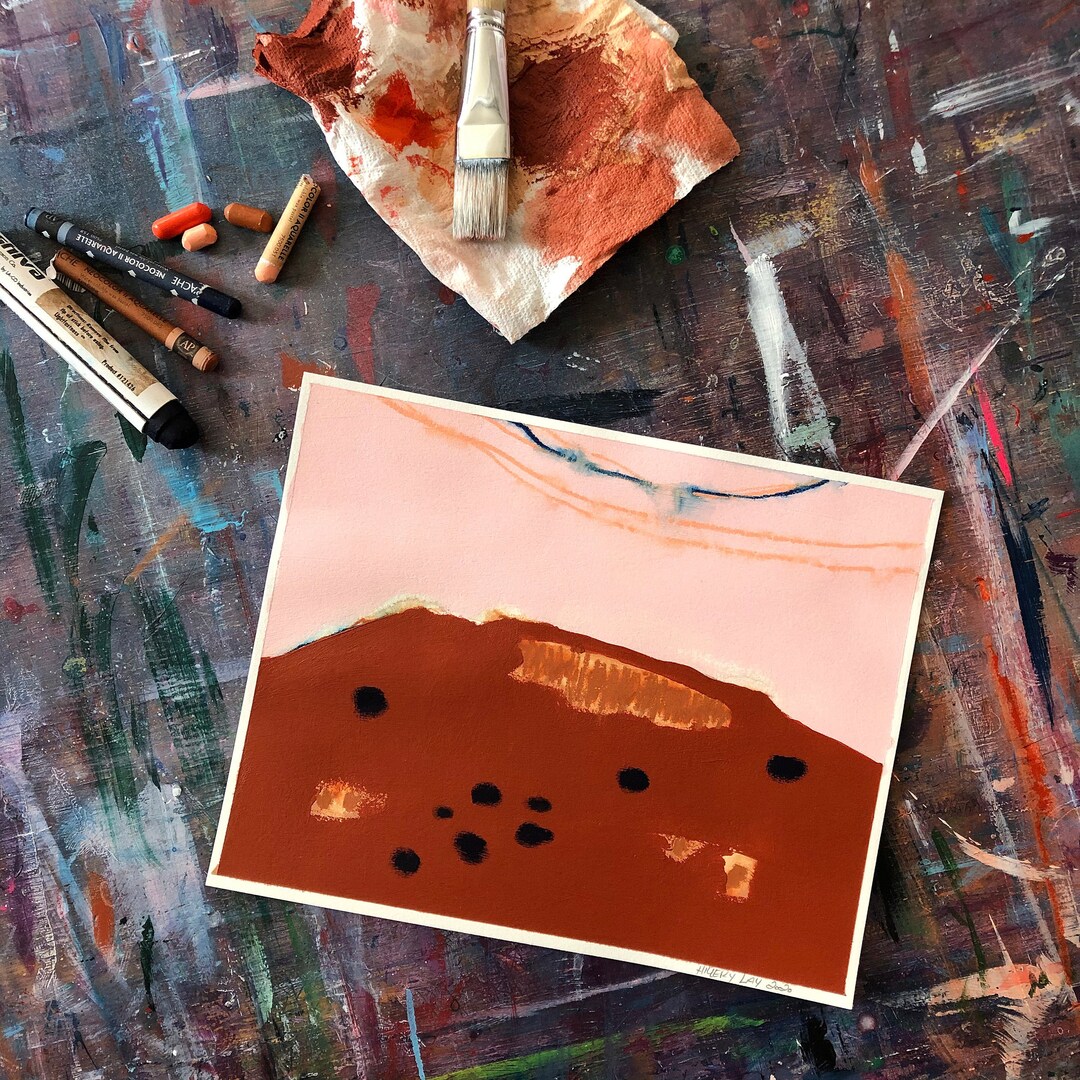 Original Art , Abstract Oregon Landscape Art, Mixed Media Painting on ...