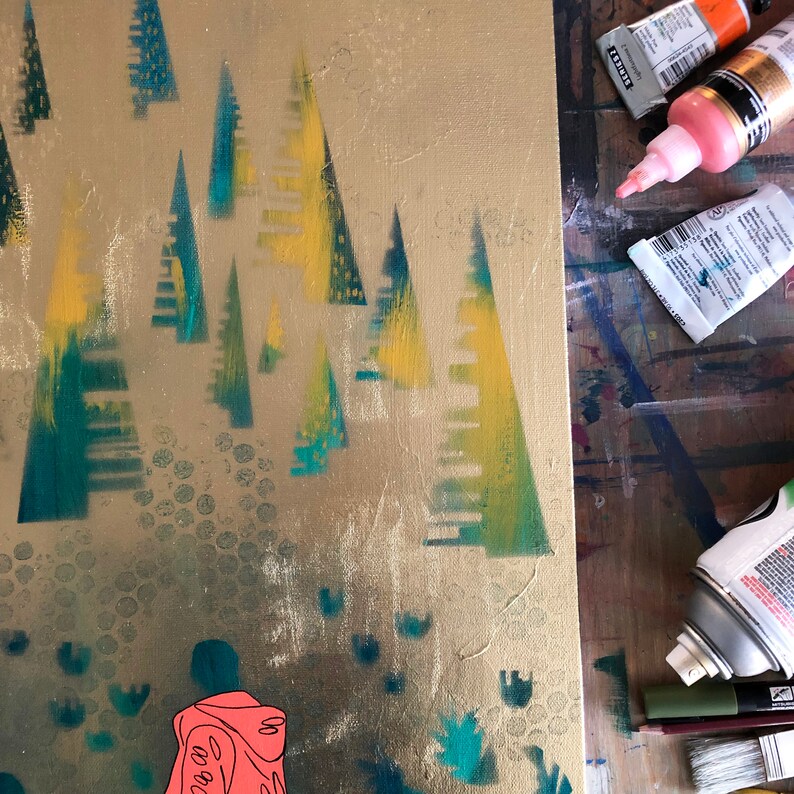 Tamarack Trees in the Fall, Original Abstract Landscape Art, Mixed ...