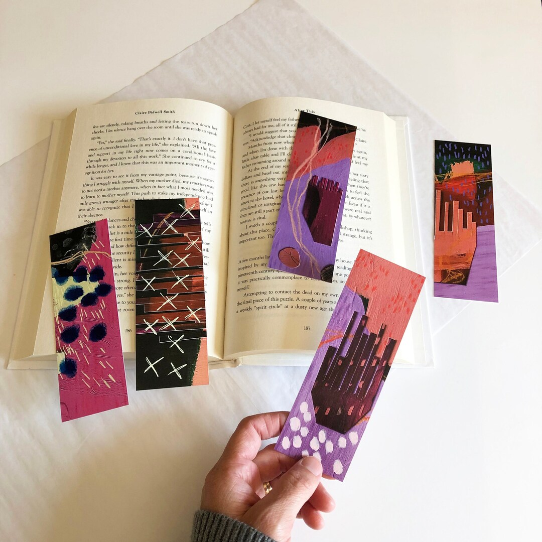 5 Pack Bookmarks, Abstract Art Gifts, Recycled Paper Bookmarks, Book ...
