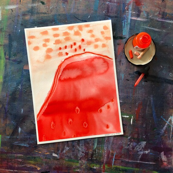 Red Mountain Painting Abstract Landscape Art Mixed Media - Etsy UK