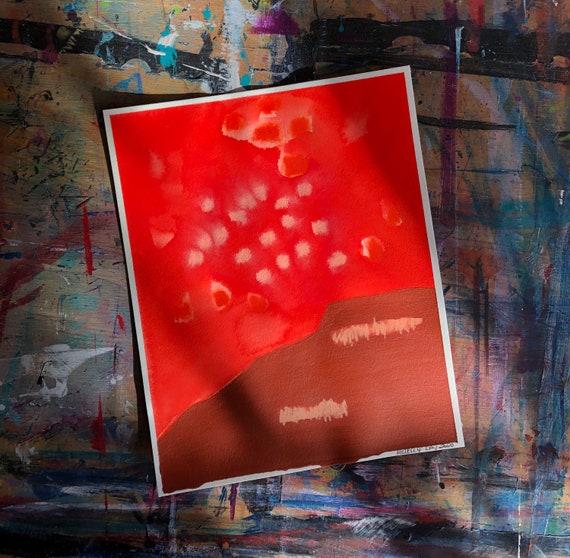 Red Desert Landscape Art Original Art on Paper Mixed Media | Etsy