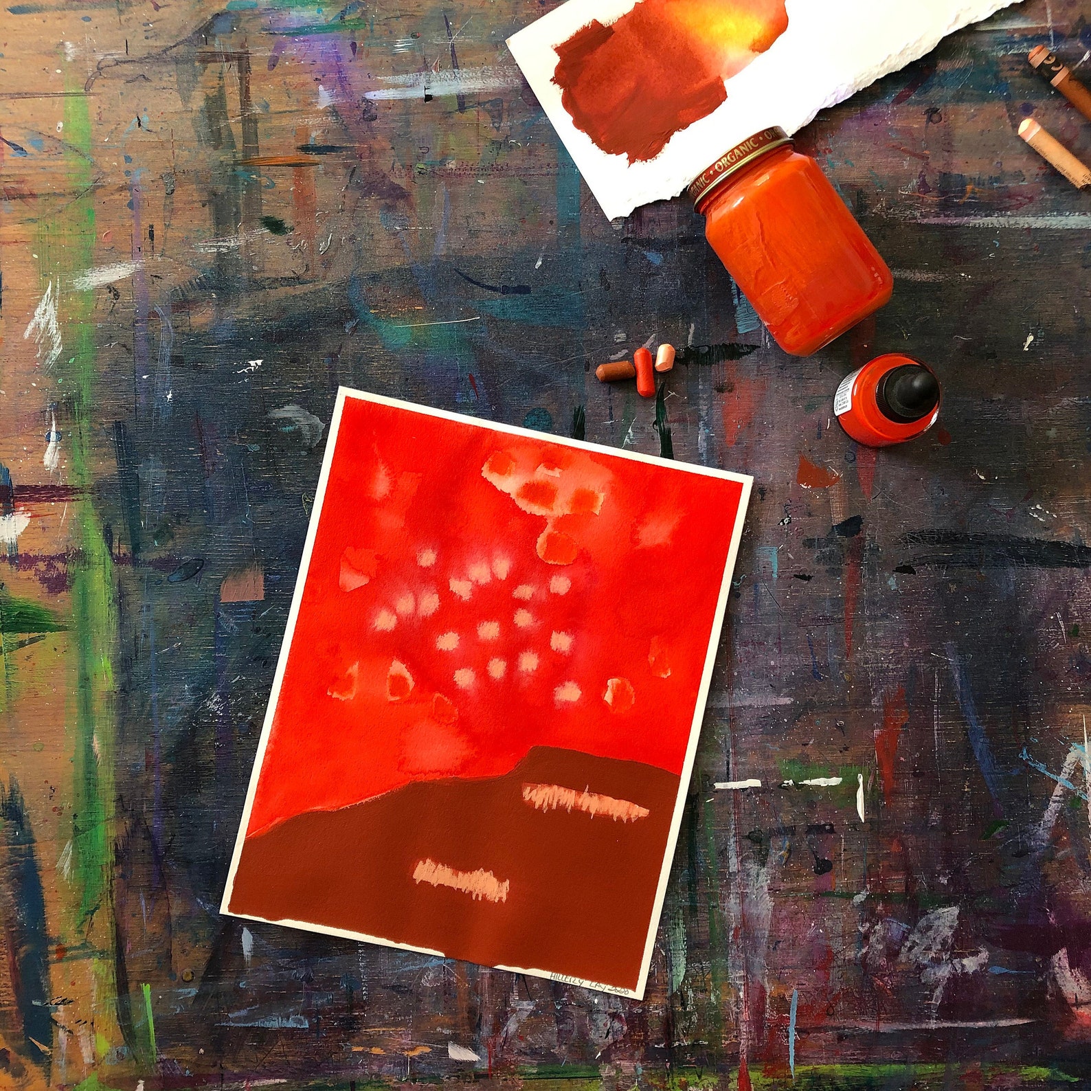 Red Desert Landscape Art, Original Art on Paper, Mixed Media Painting ...