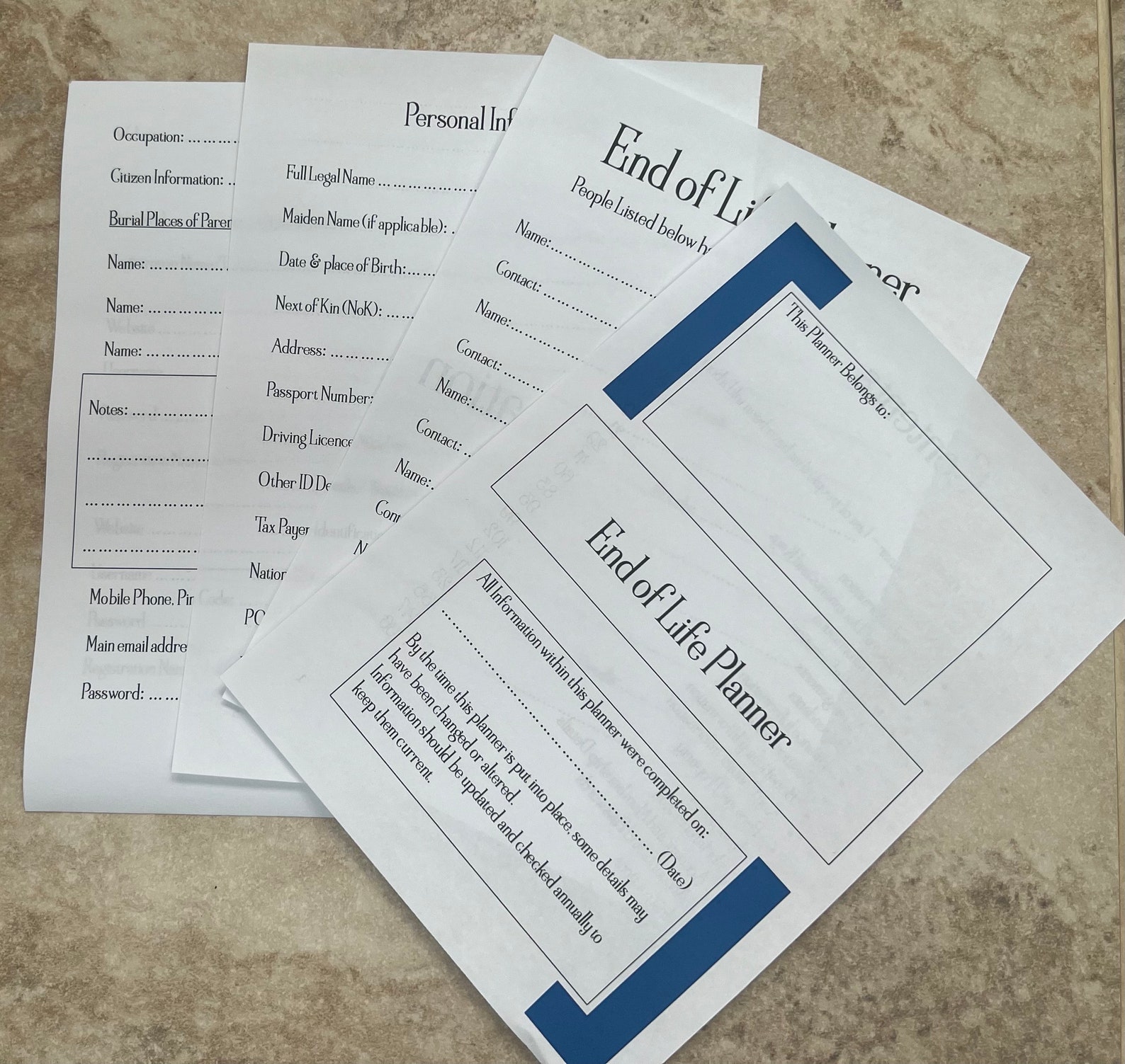 A5 PDF Printable End of Life Planner, Personal & Beneficiary ...