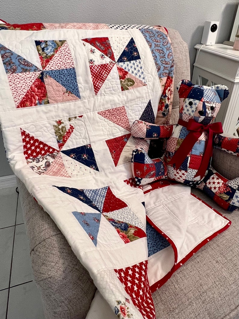 Patriotic- Americana Pinwheels Red White Blue Quilt-- Made to Order ...