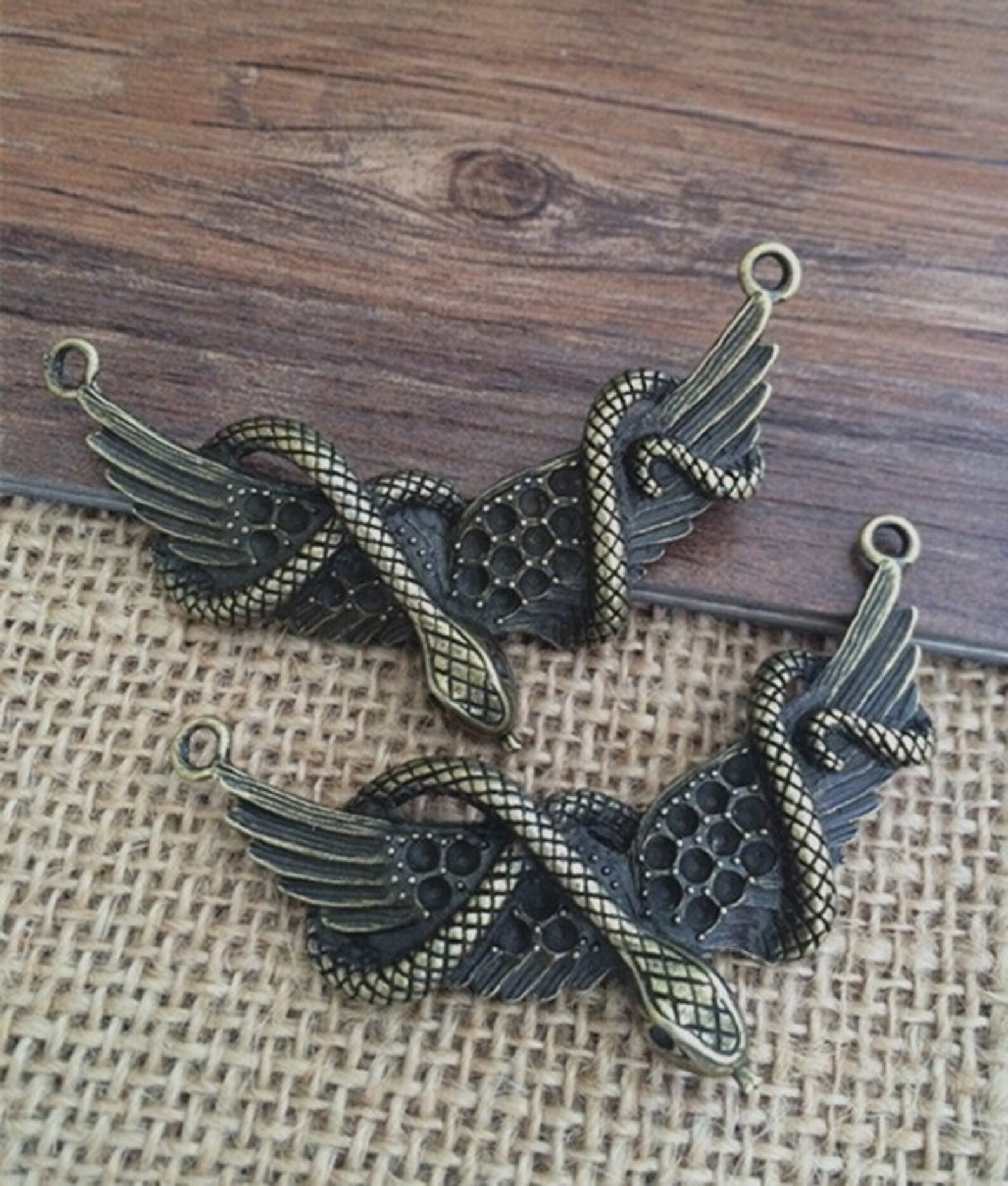 8pieces 60x21mm Snake Angel Wing Charm antique Bronze Charm - Etsy