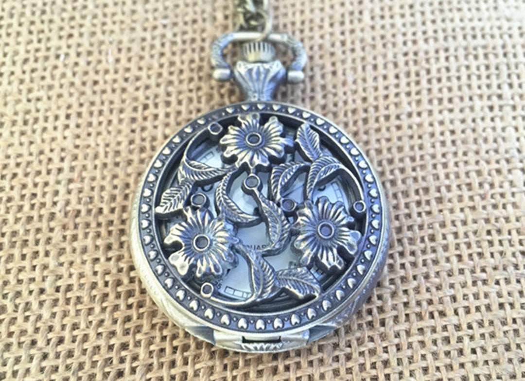 1pcs 40mmx40mm Bronze Flowers Pocket Watch Charms Pendant - Etsy