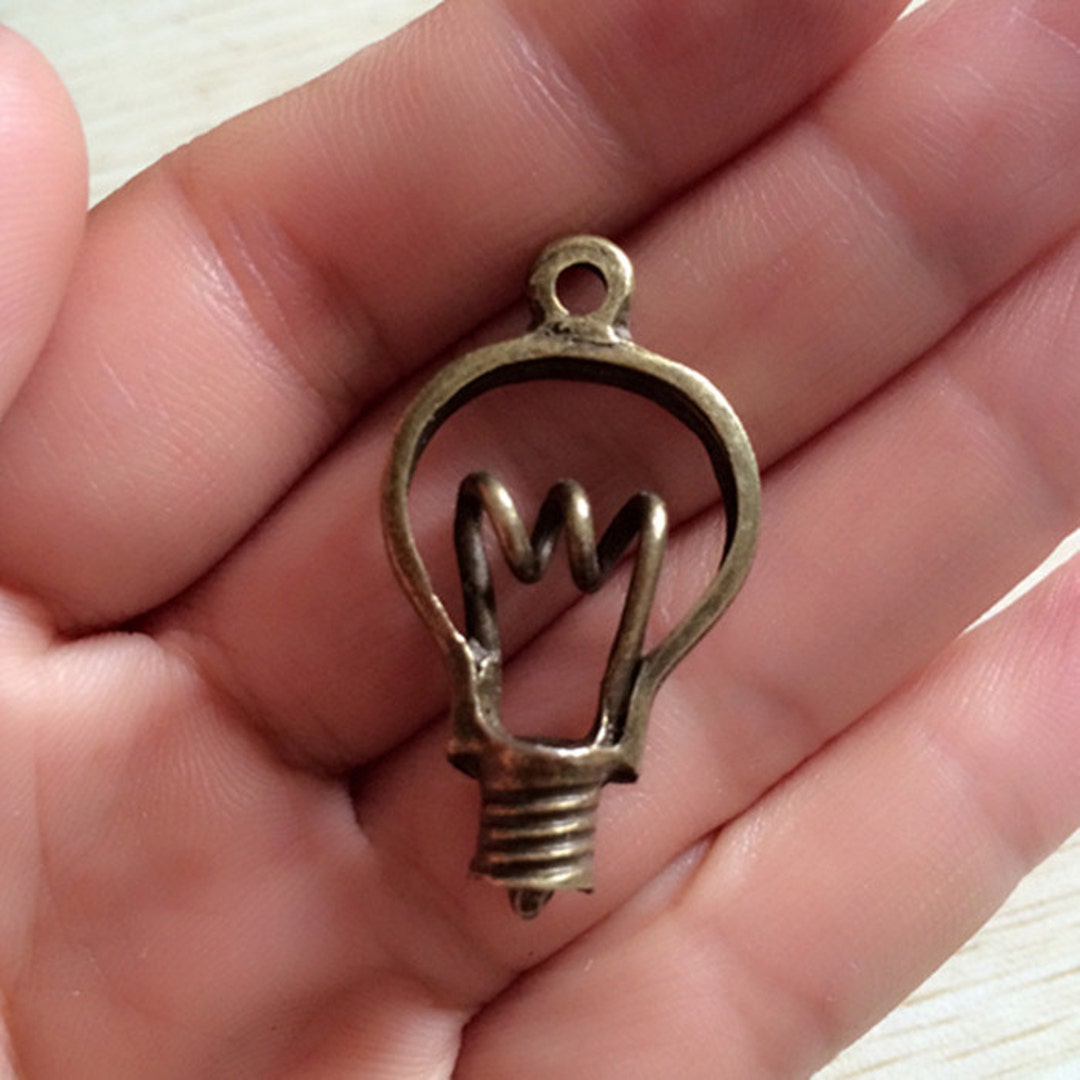 12pcs Light Bulb Electric Lamp Charm - Antique Bronze Charm Pendant ...