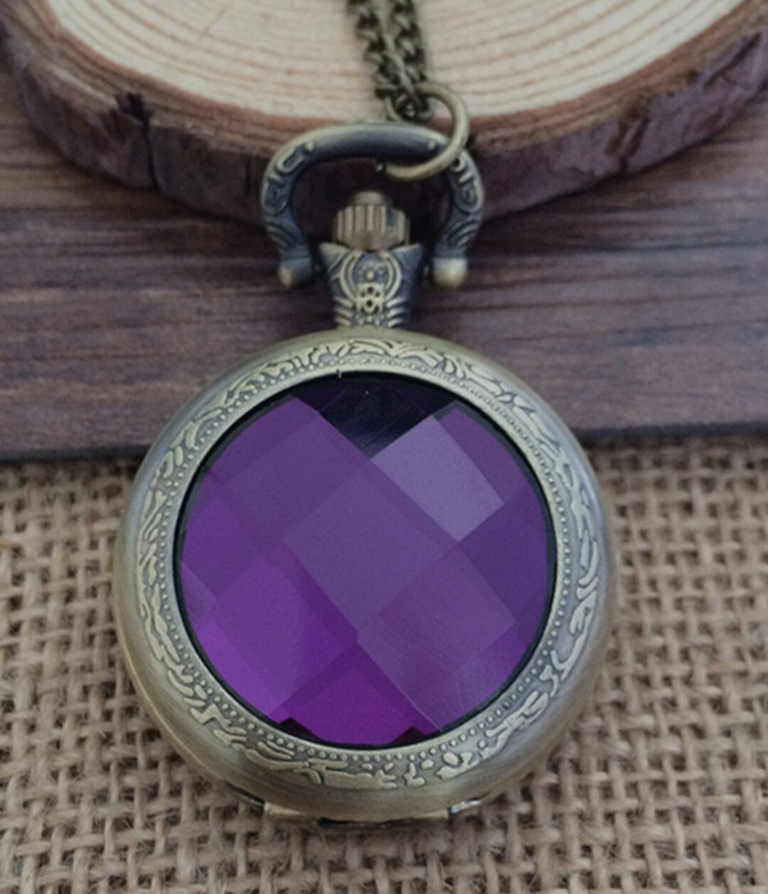 1pcs Purple Color Crystal Pocket Watch Charms Pendant PW050 35mmx35mm ...