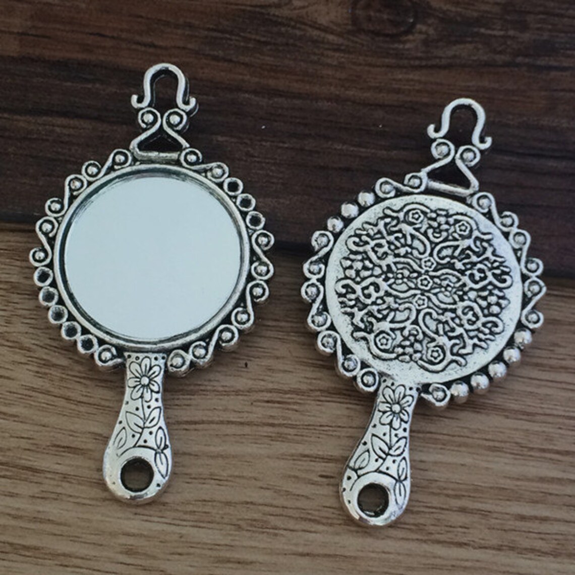 5pieces 58x31mm Mirror Charms Antique Silver Charm Pendant - Etsy