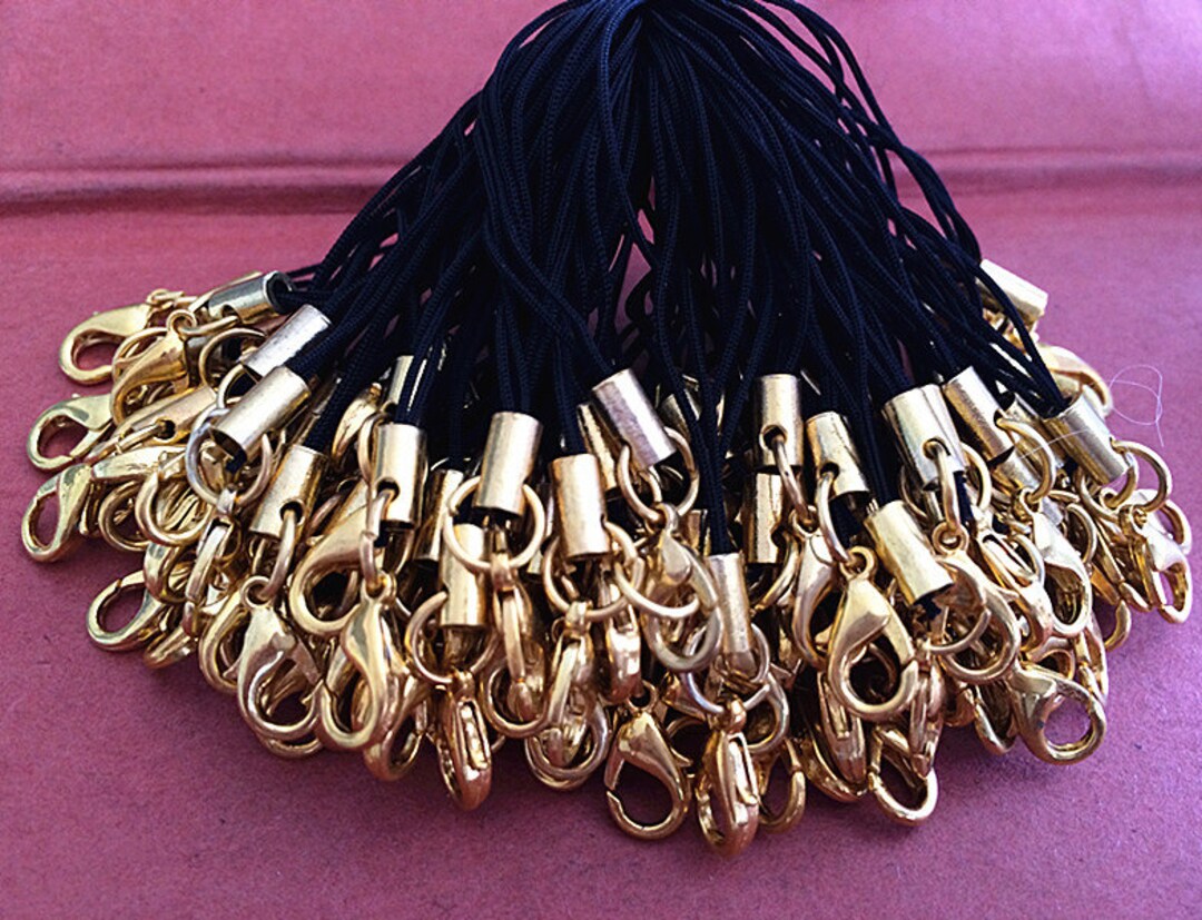 60pcs Black Color Mobile Cell Phone Key Chain With Gold Color Lobster ...