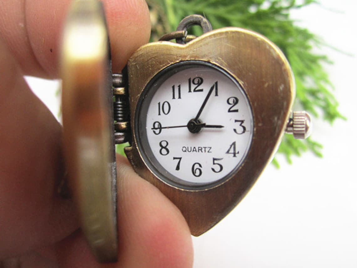 1pcs 29mmx26mm Bronze Color Heart Locket Pocket Watch Charms Pendant ...