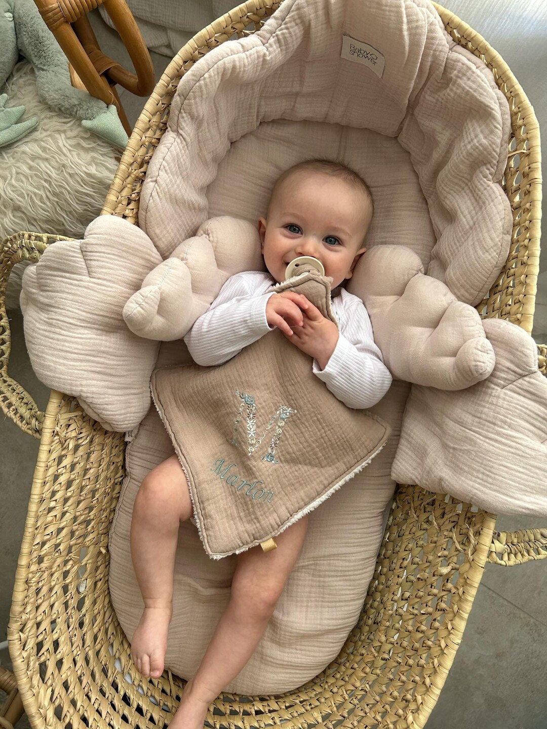 Personalized Pacifier Attachment Comforter BEIGE Gauze / Fur Back ...