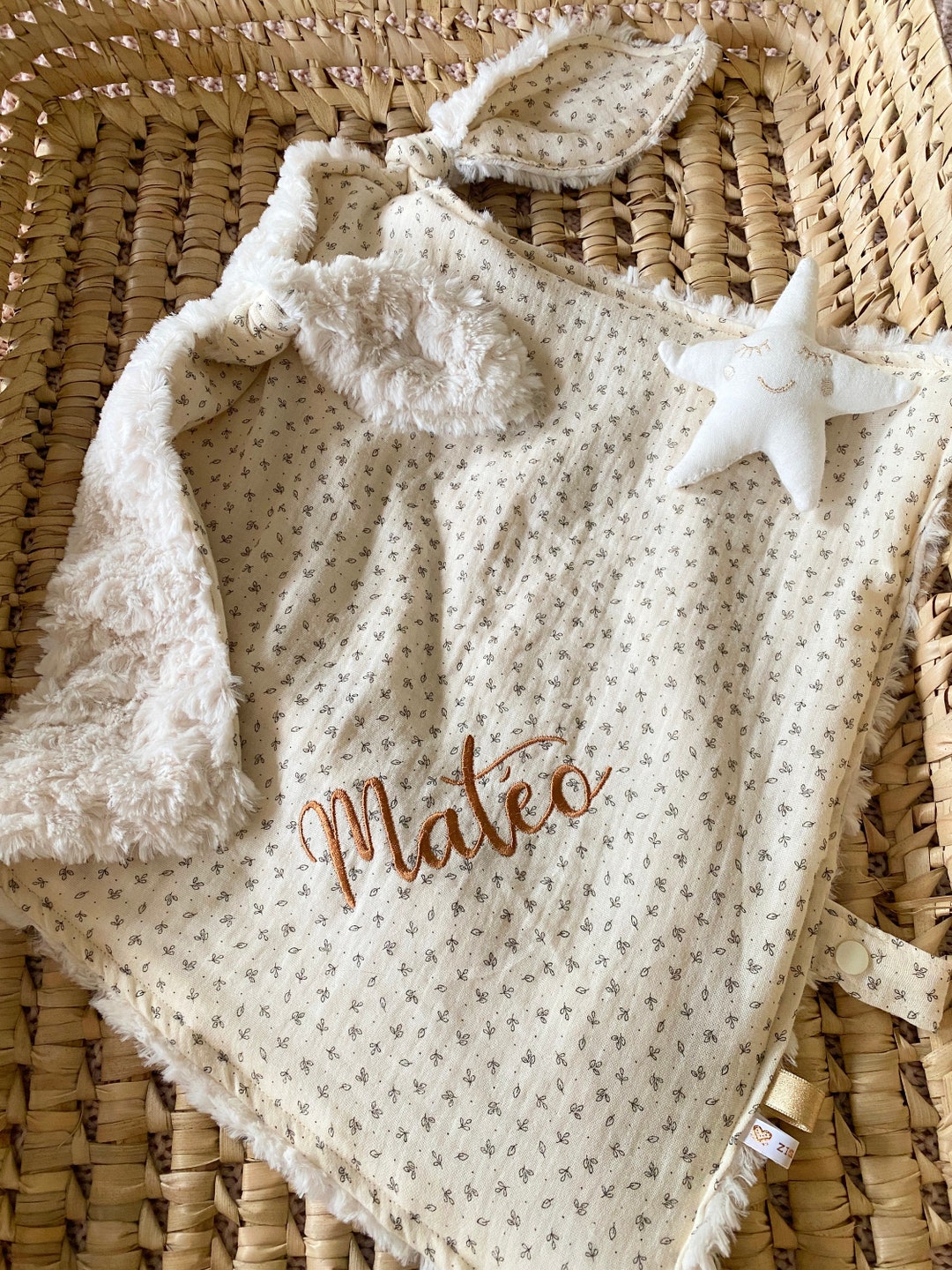 Large Doudou 0 Rabbit Ears GAZE / Fur Back of Your Choice 40x 40 Cm ...